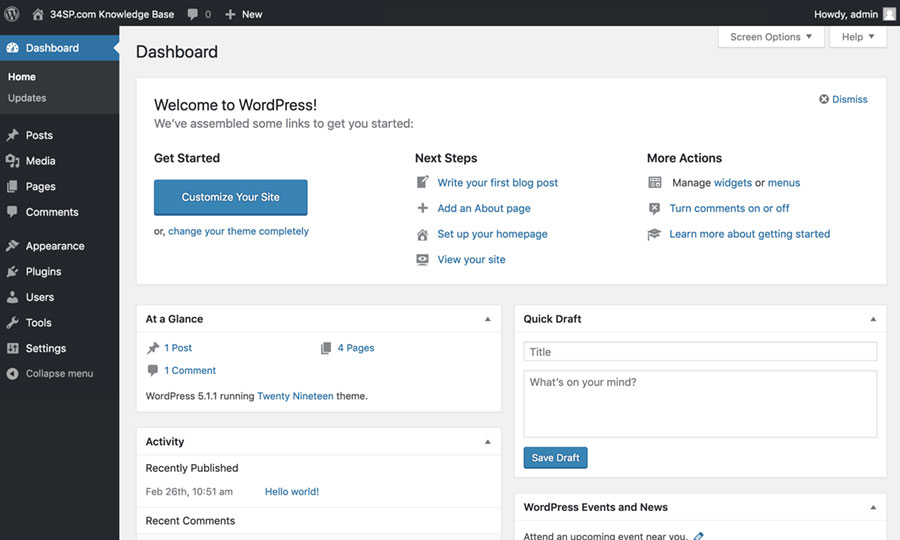 Getting Started With The WordPress Admin Dashboard Knowledge Base